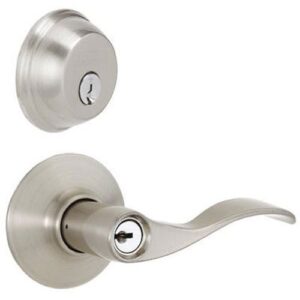 schlage fb50n v acc 619 b60 single cylinder deadbolt and f51 keyed entry accent lever keyed alike, satin nickel finish