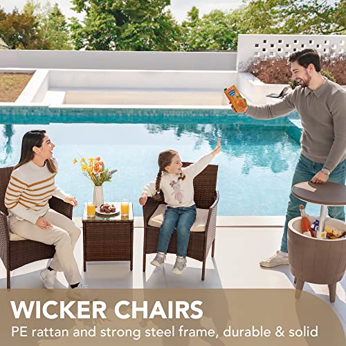 Devoko 3 Pieces Patio Furniture Sets Clearance PE Rattan Wicker Chairs with Table Outdoor Garden Porch Furniture Sets (Brown/Beige)