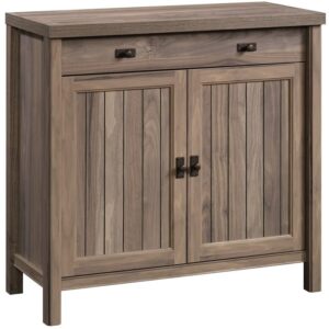 sauder costa washed walnut 2-door library base cabinet, washed walnut finish