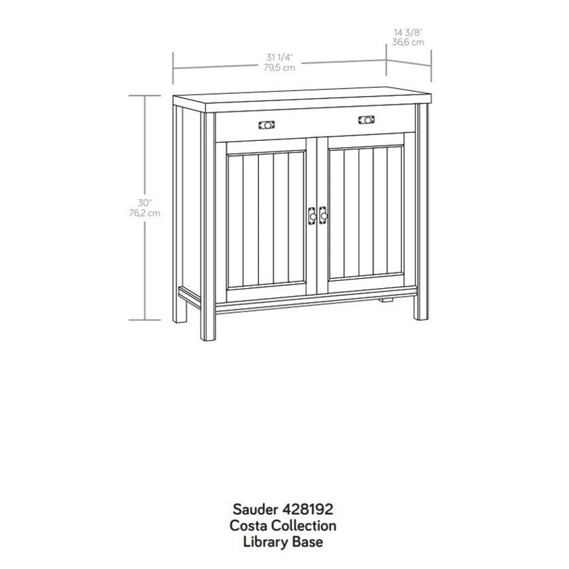 Sauder Costa Washed Walnut 2-Door Library Base Cabinet, Washed Walnut Finish