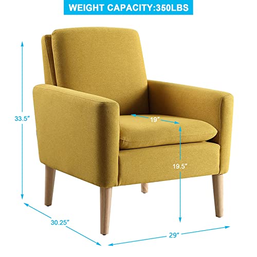 Lohoms Modern Accent Fabric Chair Single Sofa Comfy Upholstered Arm Chair Living Room Furniture Mustard Yellow