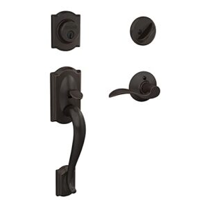 schlage f60 v cam 716 acc camelot front entry handleset with accent lever, deadbolt keyed 1 side, aged bronze