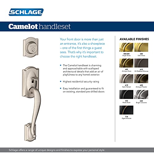 Schlage F60 V CAM 716 ACC Camelot Front Entry Handleset with Accent Lever, Deadbolt Keyed 1 Side, Aged Bronze