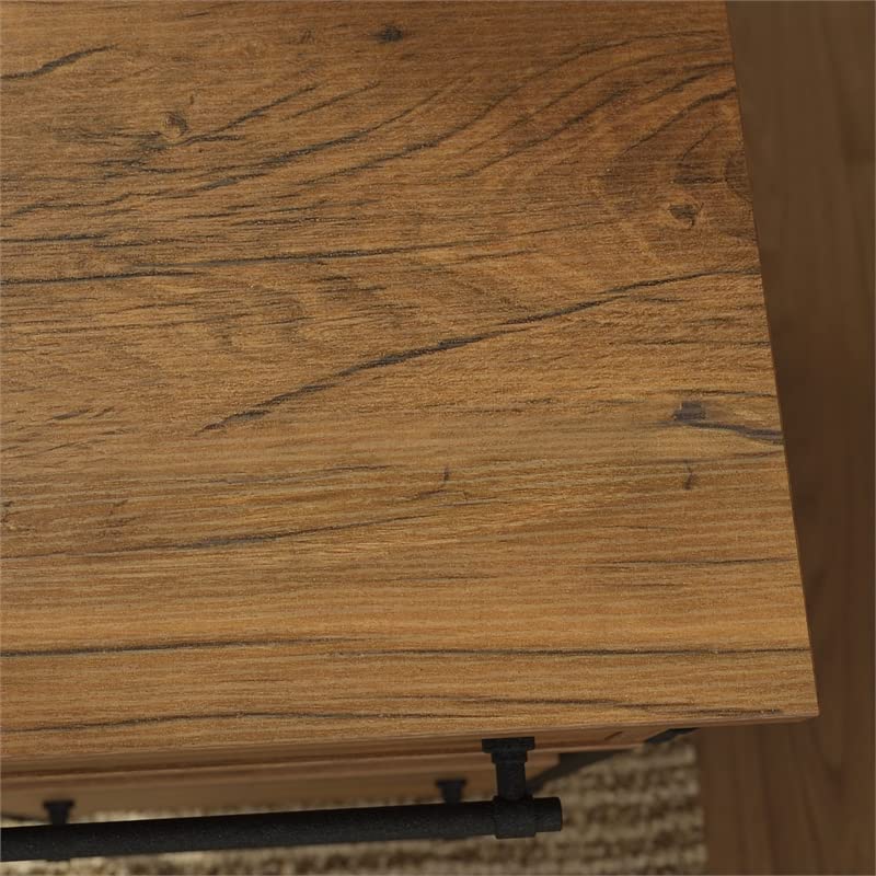 Sauder Iron City Engineered Wood L-Desk in Checked Oak Finish