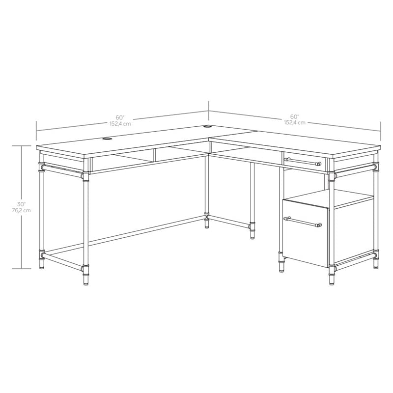 Sauder Iron City Engineered Wood L-Desk in Checked Oak Finish