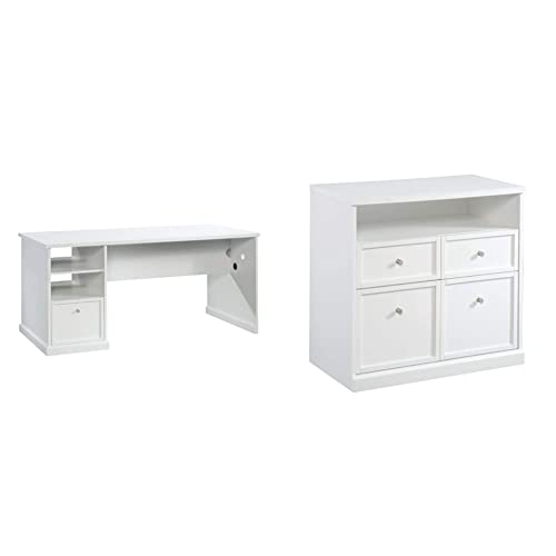 Sauder Craft Pro Series Craft Table, White Finish & Craft Pro Series Storage Cabinet, White Finish