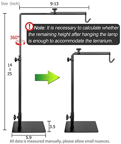 Reptile Tank Heat Lamp Stand Aquarium Stand - Reptile Terrarium Heat Light Stand - Adjustable Metal Heat Lamp Holder, Used for Amphibians, Lizards, Gecko, Tortoise, Snakes, Bearded Dragon, Chicks, etc