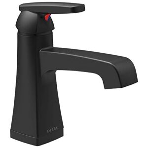 delta faucet ashlyn single hole bathroom faucet, single handle bathroom faucet matte black, bathroom sink faucet, diamond seal technology, drain assembly, matte black 564-blmpu-dst