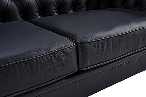 TOOMOO Mid-Century Chesterfield Leather Sofa - Upholstered Sofa Couch with Wood Legs, Button-Tufted for Living Room Bedroom Office (Black)