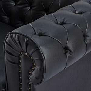 TOOMOO Mid-Century Chesterfield Leather Sofa - Upholstered Sofa Couch with Wood Legs, Button-Tufted for Living Room Bedroom Office (Black)