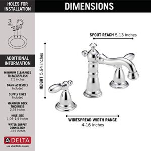 Delta Faucet Victorian Widespread Bathroom Faucet Chrome, Bathroom Faucet 3 Hole, Diamond Seal Technology, Metal Drain Assembly, Chrome 3555-MPU-DST