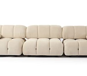 Decorific NYC Bellini Sofa, Mid-Century Modern Sofa, White/Ivory, Velvet, 3 Seat