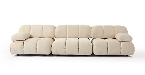 Decorific NYC Bellini Sofa, Mid-Century Modern Sofa, White/Ivory, Velvet, 3 Seat