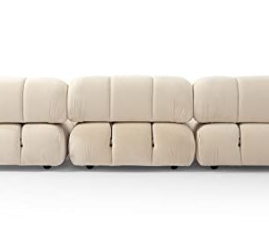 Decorific NYC Bellini Sofa, Mid-Century Modern Sofa, White/Ivory, Velvet, 3 Seat