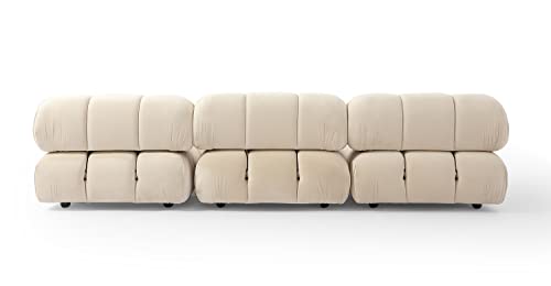 Decorific NYC Bellini Sofa, Mid-Century Modern Sofa, White/Ivory, Velvet, 3 Seat