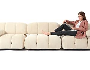 Decorific NYC Bellini Sofa, Mid-Century Modern Sofa, White/Ivory, Velvet, 3 Seat