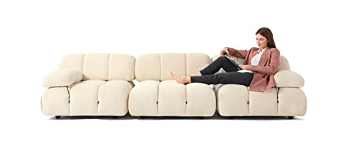 Decorific NYC Bellini Sofa, Mid-Century Modern Sofa, White/Ivory, Velvet, 3 Seat