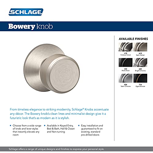 Schlage F10 BWE 622 Bowery Door Knob, Hall & Closet Passage Lock, Matte Black