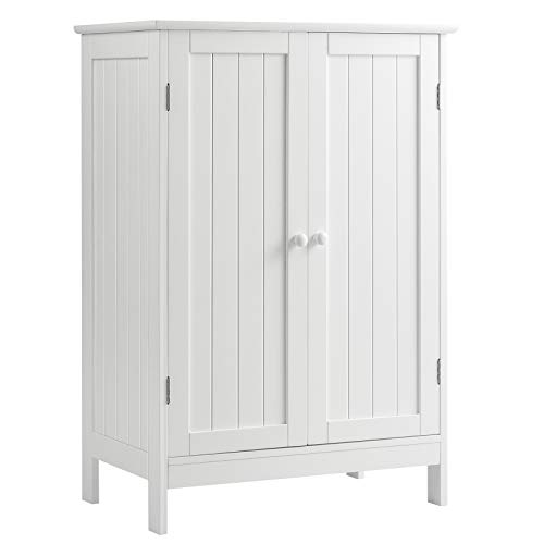 Tangkula Bathroom Floor Cabinet, Freestanding Storage Cabinet with Double Doors and Shelf, Modern Home Furniture, Wooden Home Organizer for Living Room, Bathroom Storage Cabinet, White