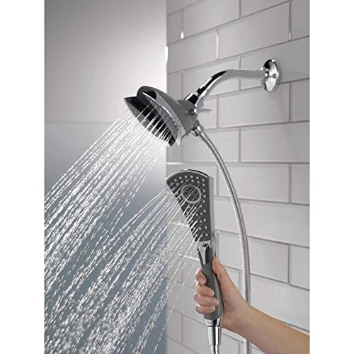 Delta Faucet 4-Spray In2ition Dual Shower Head with Handheld Spray, Chrome Shower Head with Hose, Handheld Shower Heads, Showerheads & Handheld Showers, Detachable Shower Head, Chrome 58467