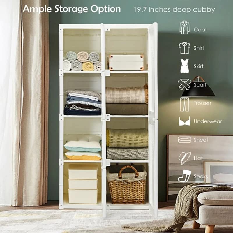 PDGJG Foldable Armoire Wardrobe Closet with 8 Cubby Storage Closet Shelf Storage Bedroom Furniture Storage Cabinet