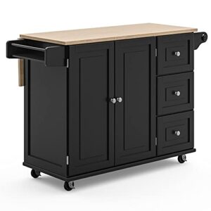 homestyles dolly madison kitchen cart with wood top and drop leaf breakfast bar, rolling mobile kitchen island with storage and towel rack, 54 inch width, black