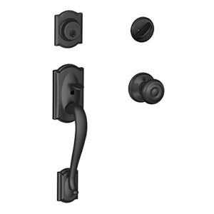 schlage lock company camelot single cylinder handleset and georgian knob, matte black (f60 cam 622 geo)