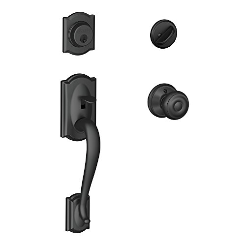 SCHLAGE Lock Company Camelot Single Cylinder Handleset and Georgian Knob, Matte Black (F60 CAM 622 GEO)