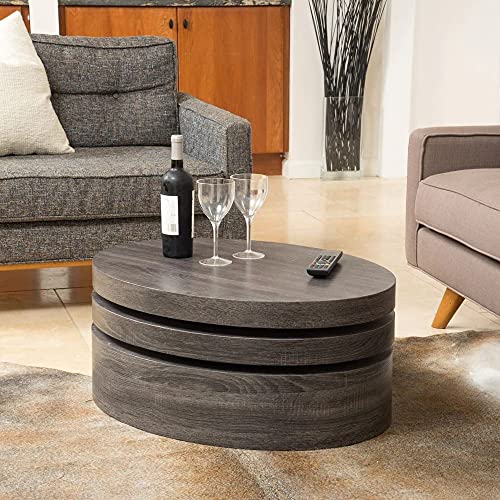 Traditional 60s Remark Rotating Oval Coffee Table Modern Solid Wood Multi Function Unique Design Winsome Rustic Black Sonoma Oak Brushed Finish Appealing Hand-Crafted Details Elegant Article