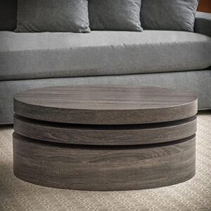 Traditional 60s Remark Rotating Oval Coffee Table Modern Solid Wood Multi Function Unique Design Winsome Rustic Black Sonoma Oak Brushed Finish Appealing Hand-Crafted Details Elegant Article