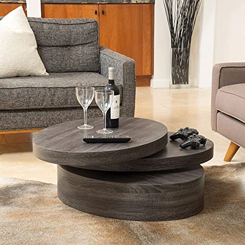 Traditional 60s Remark Rotating Oval Coffee Table Modern Solid Wood Multi Function Unique Design Winsome Rustic Black Sonoma Oak Brushed Finish Appealing Hand-Crafted Details Elegant Article