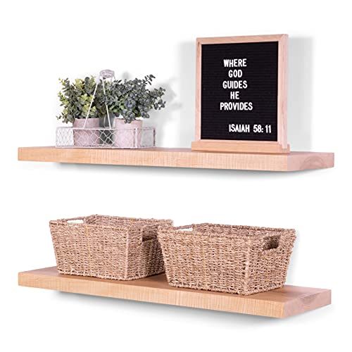 DAKODA LOVE Floating Shelves | Solid Maple | Premium Craftsman Quality | Heavy Duty Hidden Bracket | Set of 2 (Natural, 36" L x 6" D)