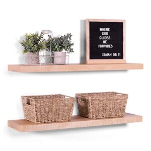 DAKODA LOVE Floating Shelves | Solid Maple | Premium Craftsman Quality | Heavy Duty Hidden Bracket | Set of 2 (Natural, 36" L x 6" D)