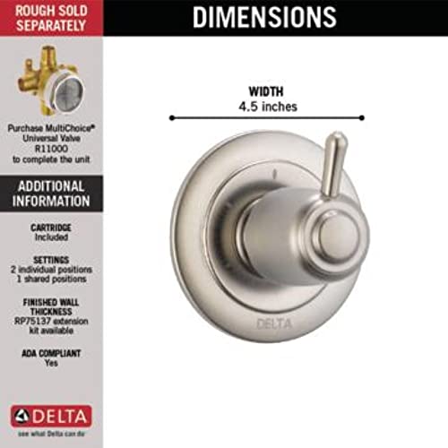 Delta Faucet 3-Setting Shower Handle Diverter Trim Kit, Stainless T11800-SS (Valve Not Included)