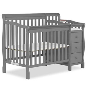 dream on me jayden 4-in-1 mini convertible crib and changer in storm grey, greenguard gold certified, non-toxic finish, new zealand pinewood, 1″ mattress pad