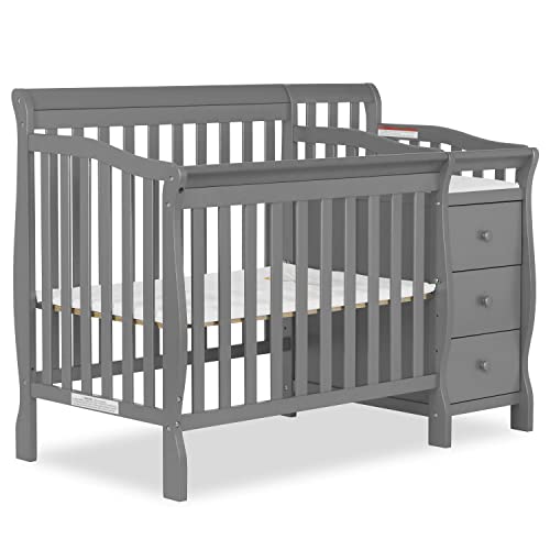 Dream On Me Jayden 4-in-1 Mini Convertible Crib And Changer in Storm Grey, Greenguard Gold Certified, Non-Toxic Finish, New Zealand Pinewood, 1" Mattress Pad