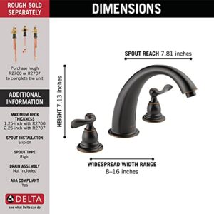 Delta Faucet Windemere 2-Handle Widespread Roman Tub Faucet Trim Kit, Deck-Mount, Oil Rubbed Bronze BT2796-OB (Valve Not Included)