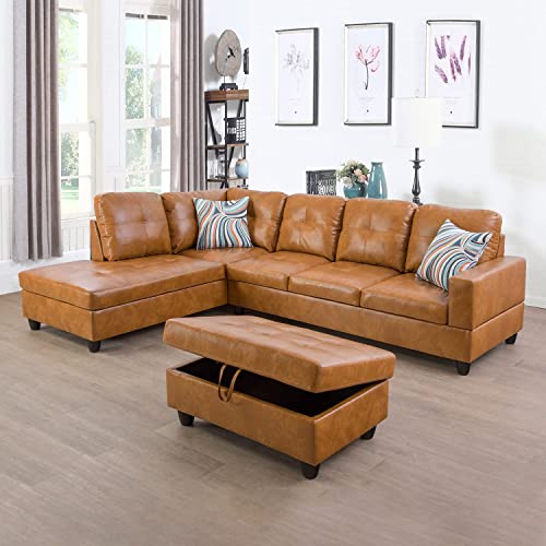 A Ainehome Sectional Sofa Living Room Furniture Set 103.5" Wide L Shape Couch Faux Leather with Left Hand Facing Chaise and Storage Ottoman for Home Room Decor Bedroom