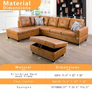 A Ainehome Sectional Sofa Living Room Furniture Set 103.5" Wide L Shape Couch Faux Leather with Left Hand Facing Chaise and Storage Ottoman for Home Room Decor Bedroom