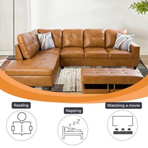 A Ainehome Sectional Sofa Living Room Furniture Set 103.5" Wide L Shape Couch Faux Leather with Left Hand Facing Chaise and Storage Ottoman for Home Room Decor Bedroom