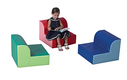 Children's Factory Library Trio, Set-3 Kids Chairs, Red-Blue-Green, CF322-388, Toddler Flexible Seating Classroom Furniture for Preschool or Daycare