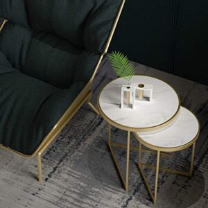 Articles for daily use Nesting Coffee Table White Living Room Coffee Table, Slate Sofa Side Coffee Table Round Coffee Table, Matte Gold Metal Frame Home Decoration 2 Piece Bedside Table