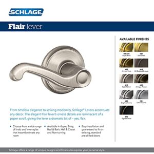 Schlage F10 FLA 619 Flair Door Lever, Hall & Closet Passage Lock, Satin Nickel