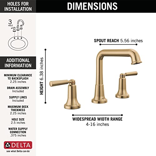 Delta Faucet Saylor Gold Widespread Bathroom Faucet 3 Hole, Gold Bathroom Faucets, Bathroom Sink Faucet with Diamond Seal Technology, Metal Drain Assembly, Champagne Bronze 3536-CZMPU-DST