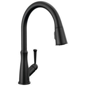 delta faucet westville matte black kitchen faucet black, kitchen faucets with pull down sprayer, kitchen sink faucet, faucet for kitchen sink, magnetic docking spray head, matte black 9110-bl-dst