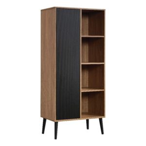 sauder ambleside engineered wood/metal storage cabinet in serene walnut