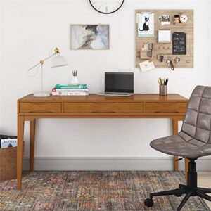 SIMPLIHOME Harper SOLID WOOD Mid Century Modern 60 inch Wide Home Office Desk, Writing Table, Workstation, Study Table Furniture in Light Golden Brown with 2 Drawers