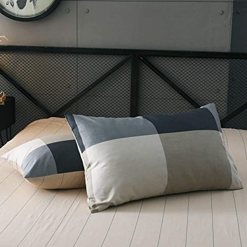 Cotton Grid Plaid Duvet Cover Set Queen Modern Reversible Checkered Bedding Set Full Hotel Quality 3 Piece Duvet Comforter Cover Set Luxury Zipper Closure Bedding Collection (NO Comforter)