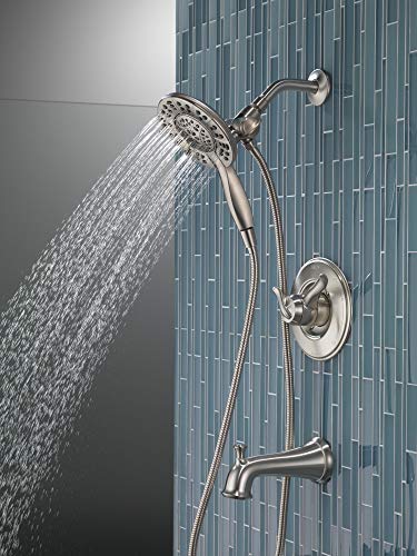 Delta Faucet Linden 17 Series Dual-Function Tub and Shower Trim Kit, Shower Faucet with 4-Spray In2ition 2-in-1 Dual Hand Held Shower Head with Hose, Stainless T17494-SS-I (Valve Not Included)