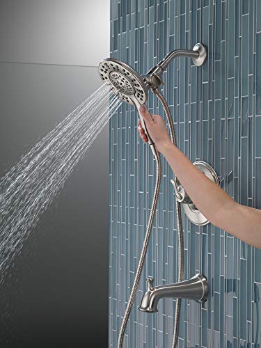 Delta Faucet Linden 17 Series Dual-Function Tub and Shower Trim Kit, Shower Faucet with 4-Spray In2ition 2-in-1 Dual Hand Held Shower Head with Hose, Stainless T17494-SS-I (Valve Not Included)